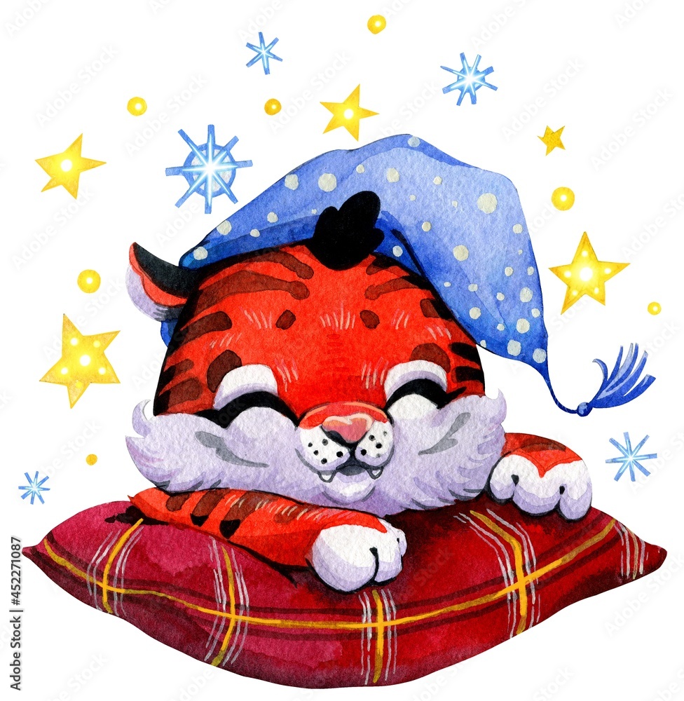 Cute christmas tiger, symbol of 2022, new year clipart. Watercolor ...