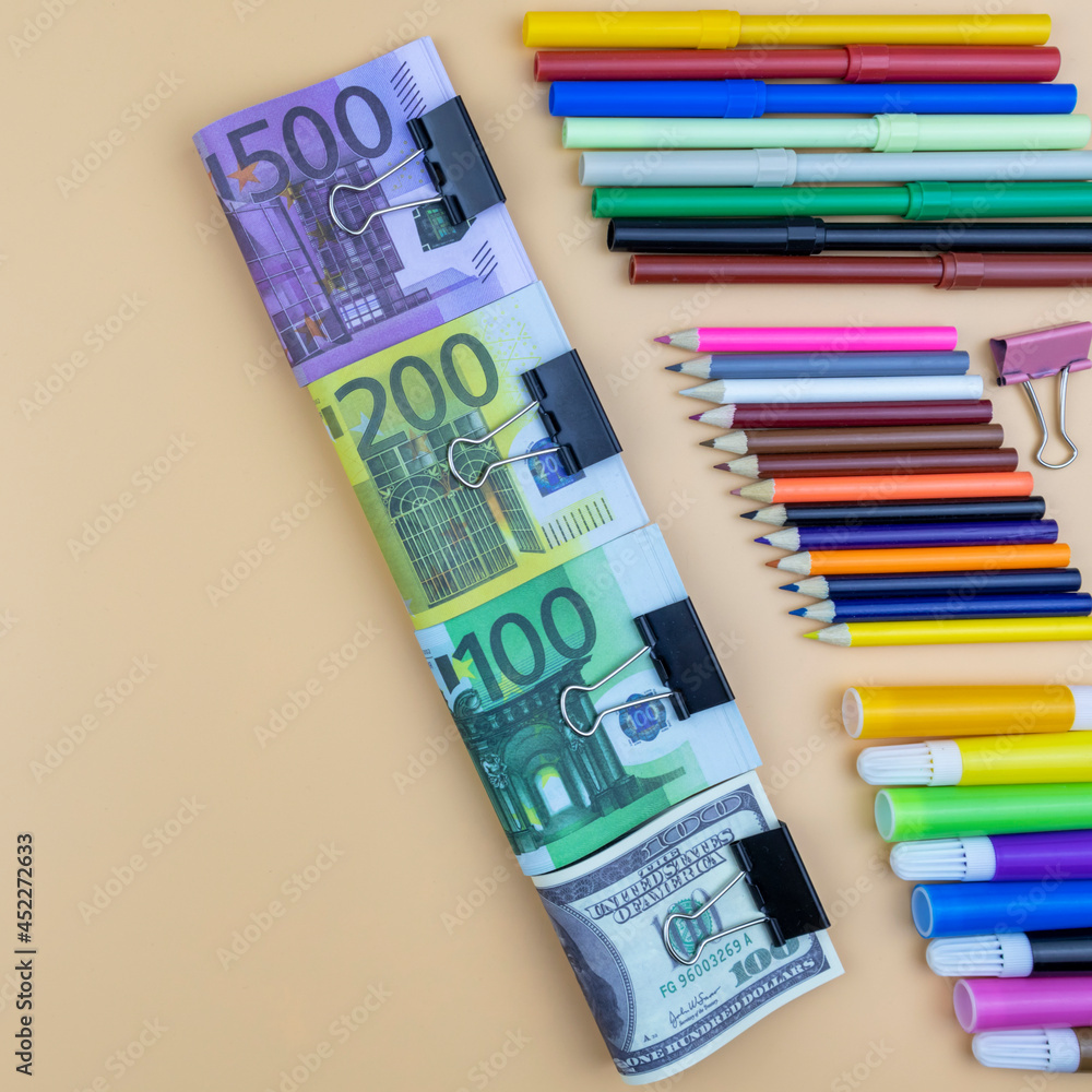 Financial, creativity and art background still life with euro and ...
