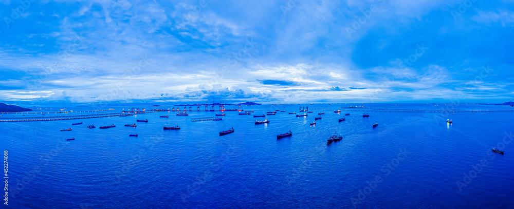 Aerial top view of Oil/Chemical LPG tanker ship Oversea transportation ...