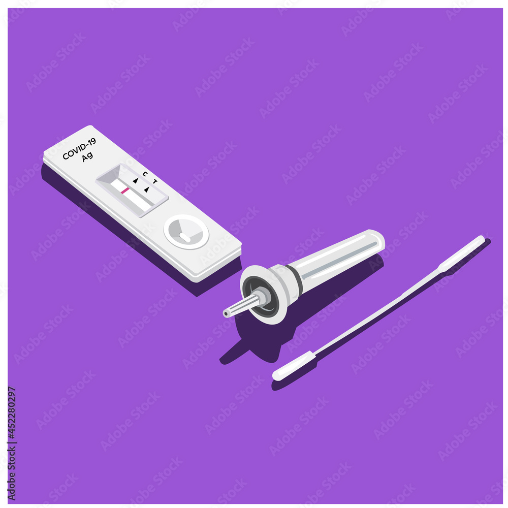 Vector illustration of COVID-19, Antigen test kit (ATK) with results on ...