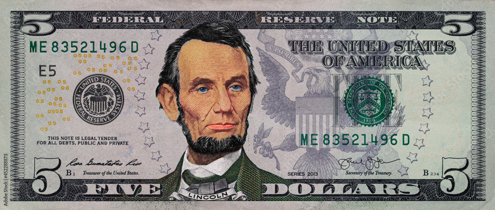 Colorized 5 dollar bill Stock Photo | Adobe Stock