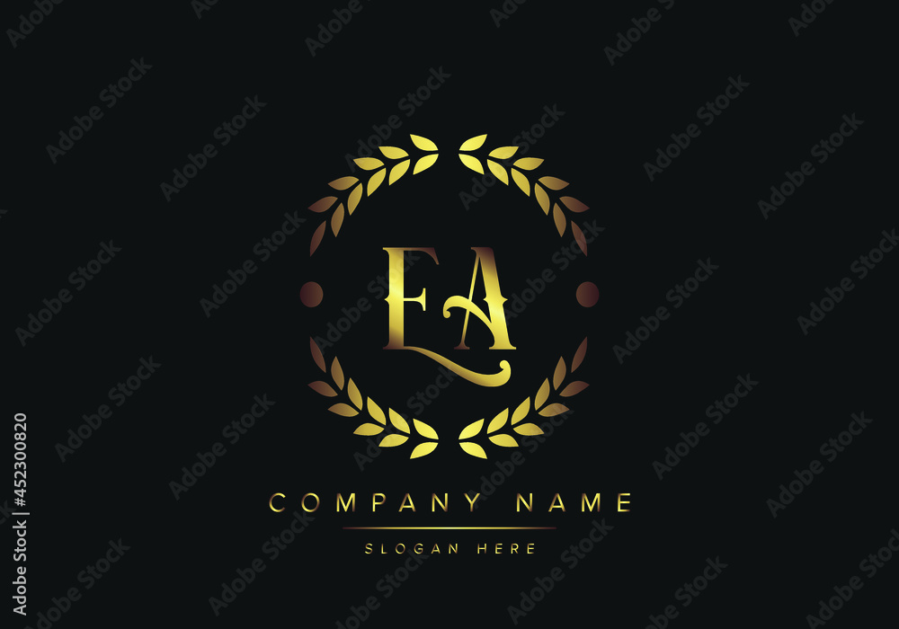letters EA monogram logo, gold color, luxury style, Vector Illustration ...