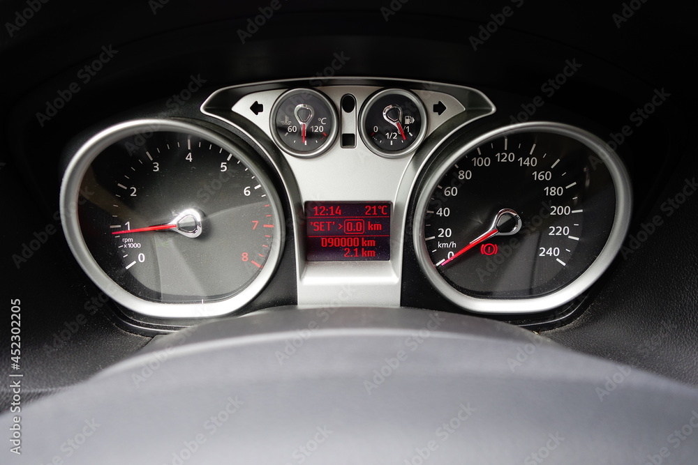 90k km car dashboard odometer reading Stock Photo | Adobe Stock
