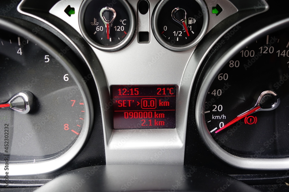 90k km car dashboard odometer reading Stock Photo | Adobe Stock