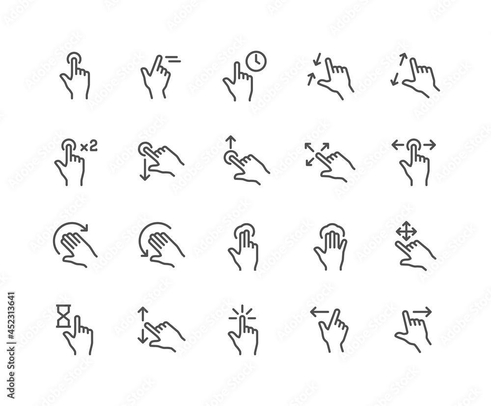 Simple Set of Gesture Related Vector Line Icons. Contains such Icons as ...