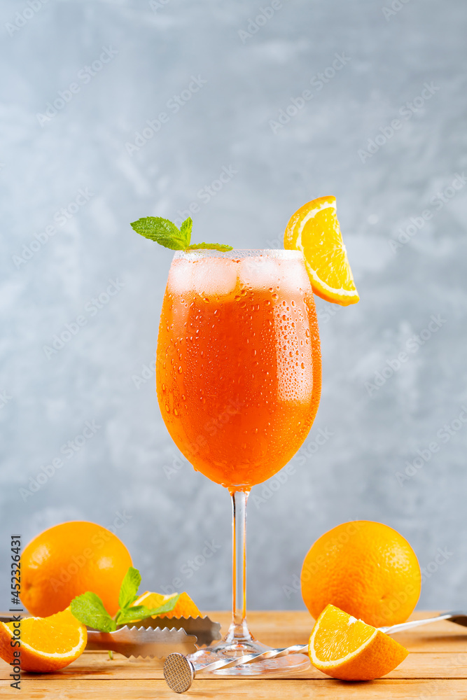 Aperol spritz cocktail with bar accessories. Italian aperol spritz ...