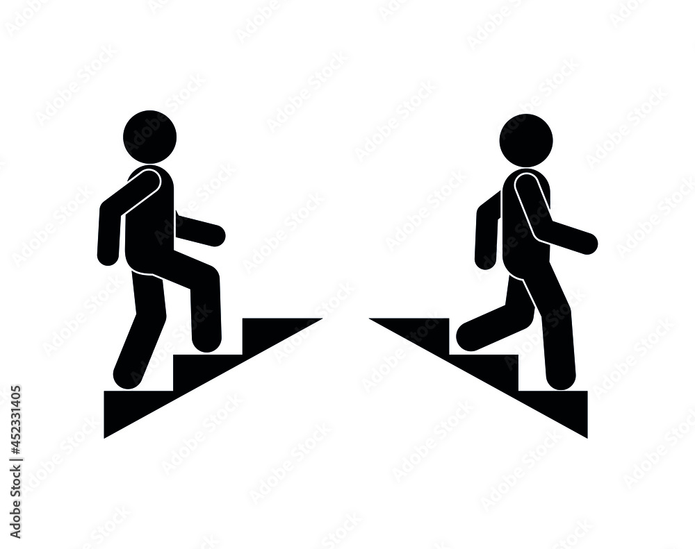 man walking stairs, up and down movement icon, stickman on the steeds ...