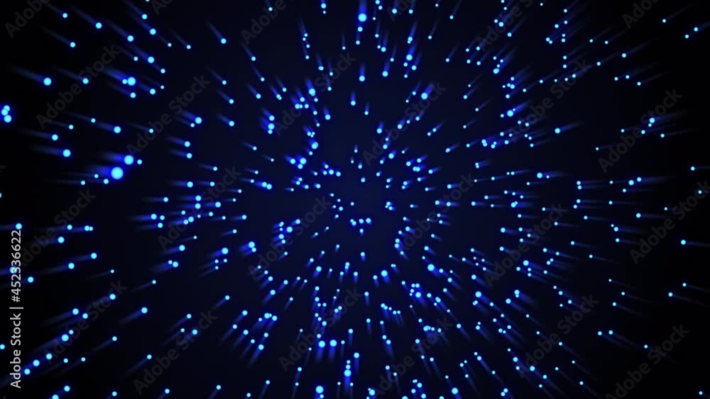 abstract animation of glowing blue particles with rays. loopable ...