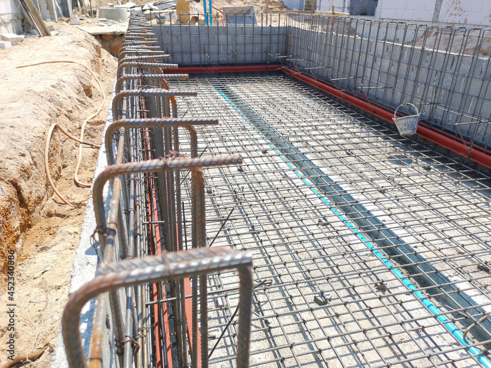 Swimming pool construction.Steel structure swimming pool.Steel ...