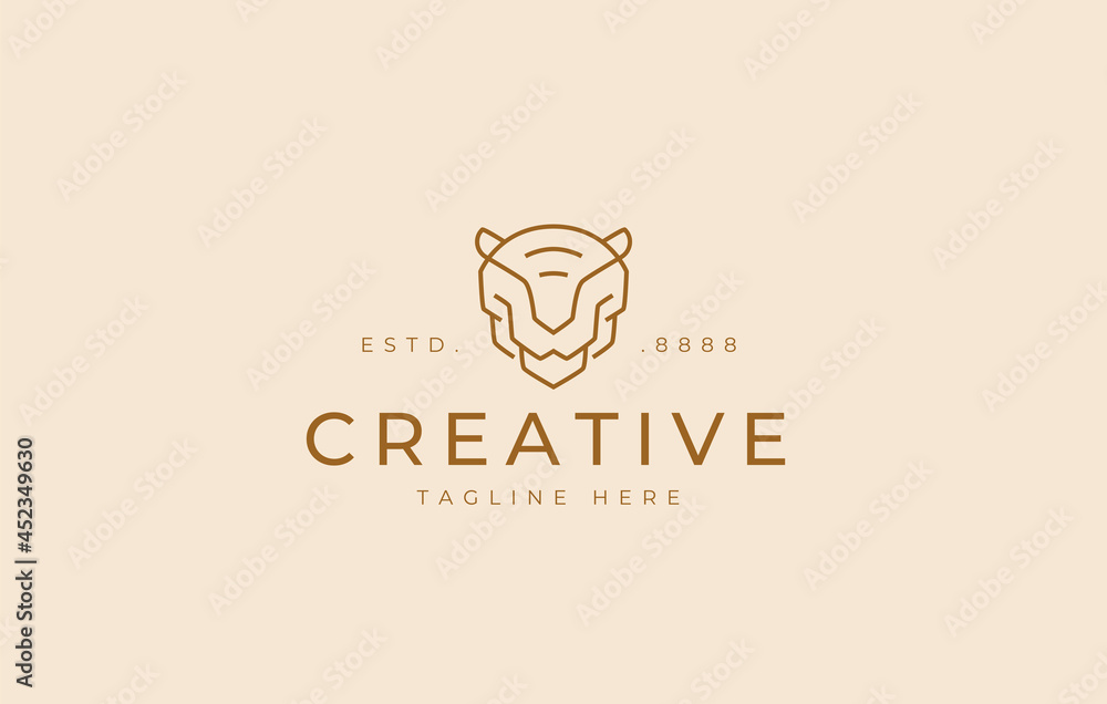 Tiger Face Logo Design. Big Wild Cat Head Geometry Line Art Icon Design ...