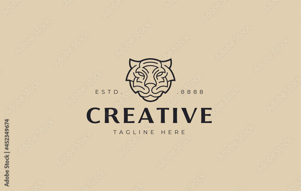 Tiger Logo Design. Big Wild Cat Head Geometry Line Art Icon Design ...