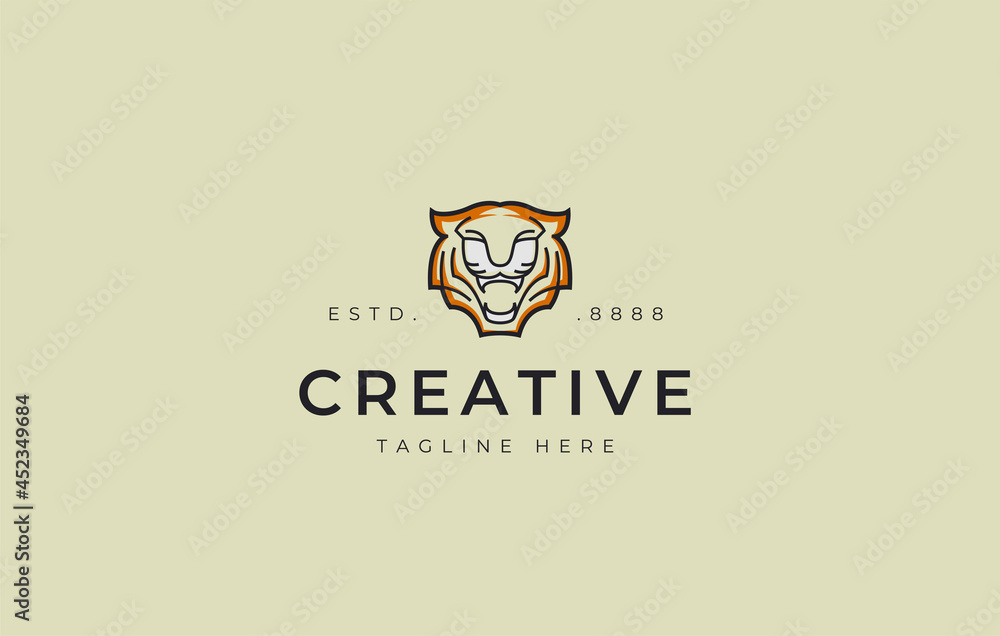 Roaring Tiger Logo Design. Big Wild Cat Head Line Art Icon Design ...
