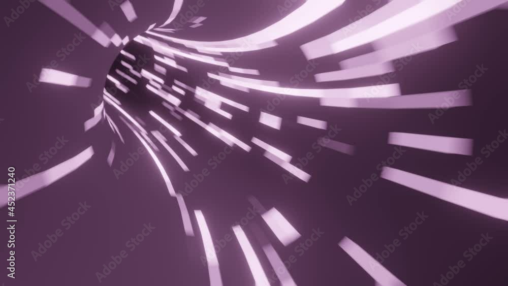 Pink light traces in fast movement inside a tunnel. Seamless looping ...