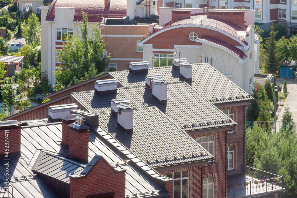 Top view house building roof exterior mixed-use urban multi-family ...