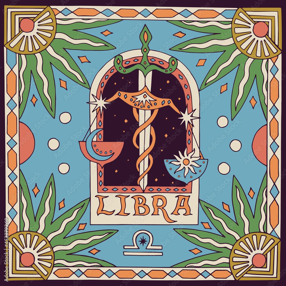 Libra zodiac sign. Horoscope. Illustration for souvenirs and social ...