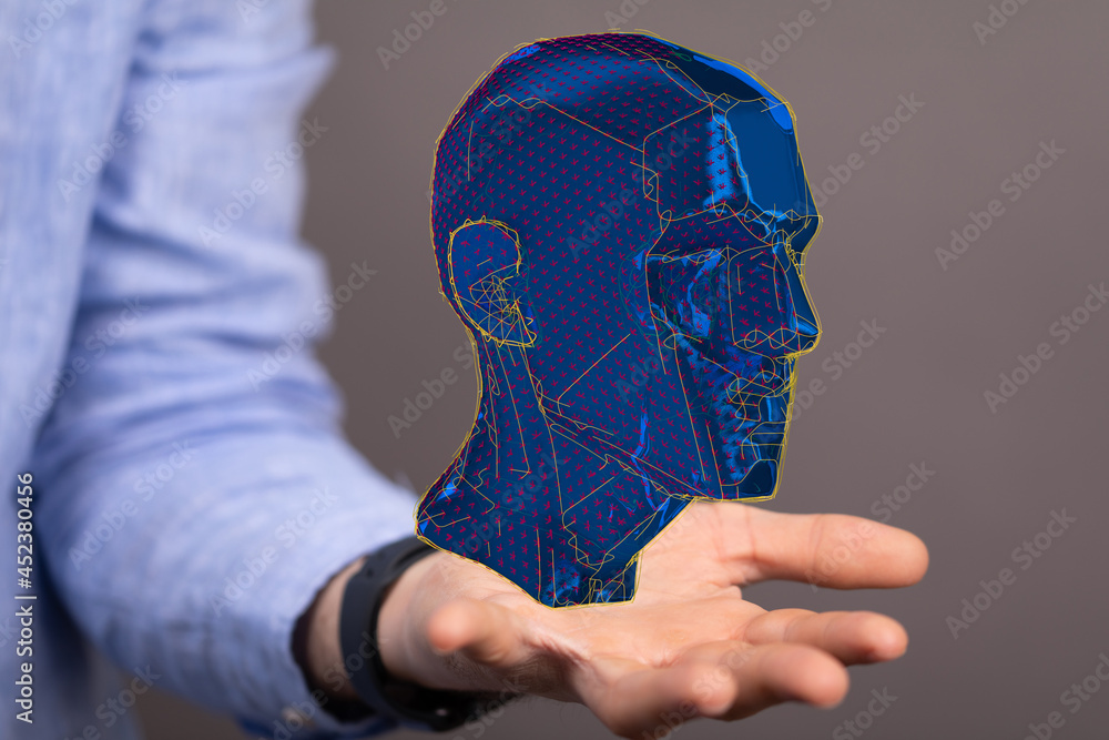 Human head and brain.Deep learning , Machine learning and artificial ...