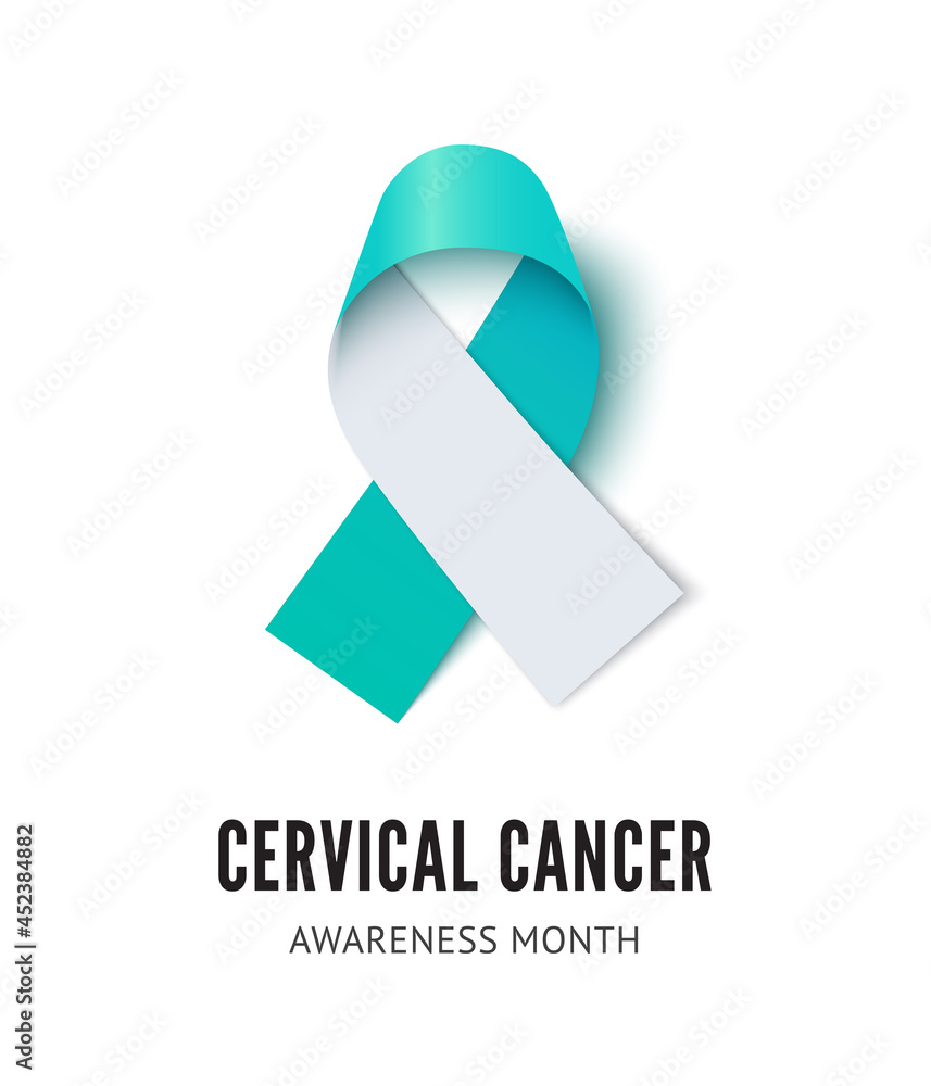 Cervical Cancer Awareness Ribbon Vector Realistic White And Teal
