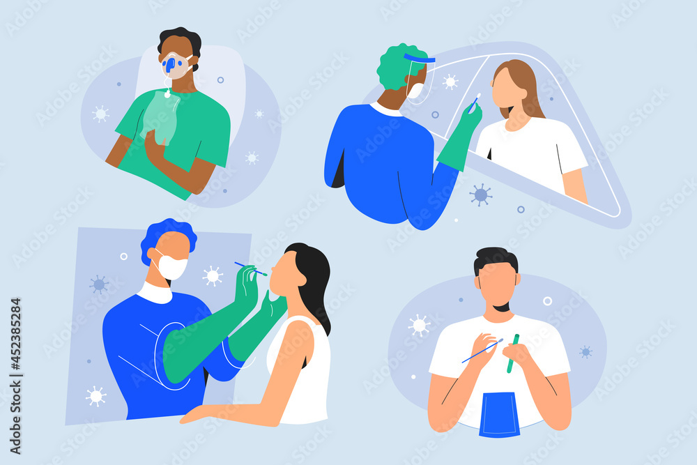 Covid characters, covid-19 rapid PCR test, people get tested for ...