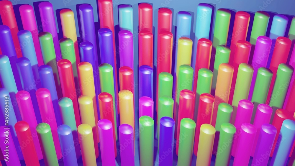 3d render. Abstract infographics from multi-colored columns in rows ...