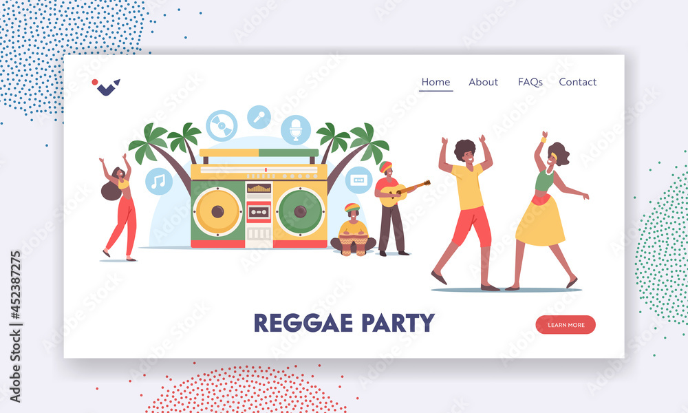 Reggae Party Landing Page Template. Tiny Rasta Characters in Jamaica ...