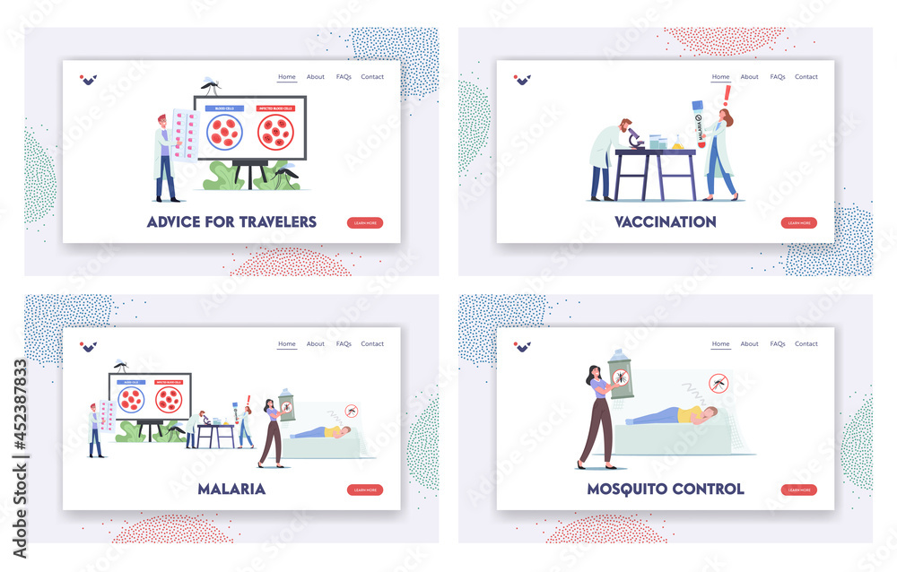Vetor do Stock: Malaria Landing Page Template Set. Scientists ...