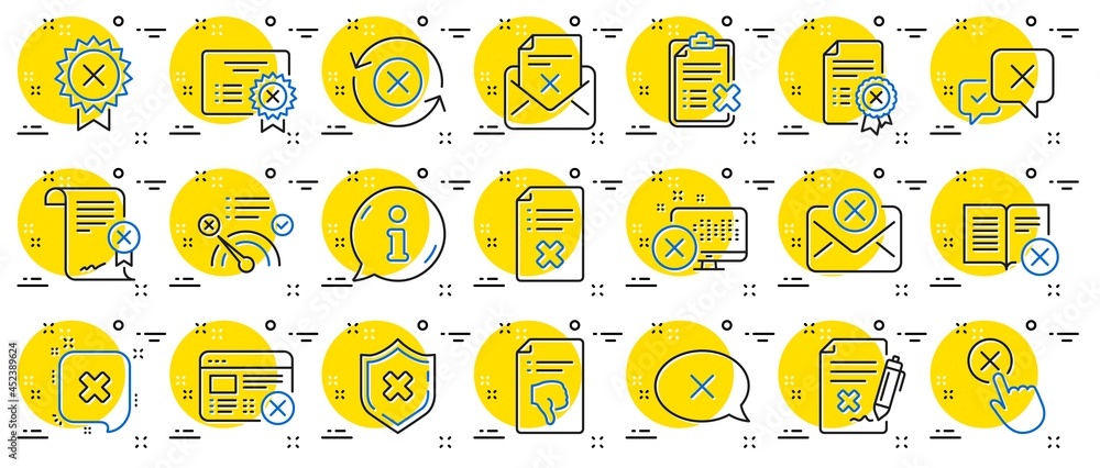 Reject or cancel line icons. Set of Decline certificate, Cancellation ...