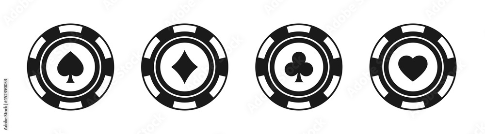 Poker chips black icons vector set. Isolated Casino poker chip logo ...
