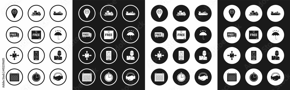 Set Cargo ship with boxes delivery service, Cardboard free symbol, Free, Placeholder on map ...