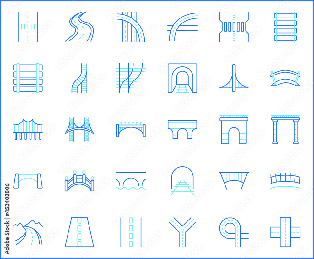Set of bridge and road icons line style. It contains such Icons as ...