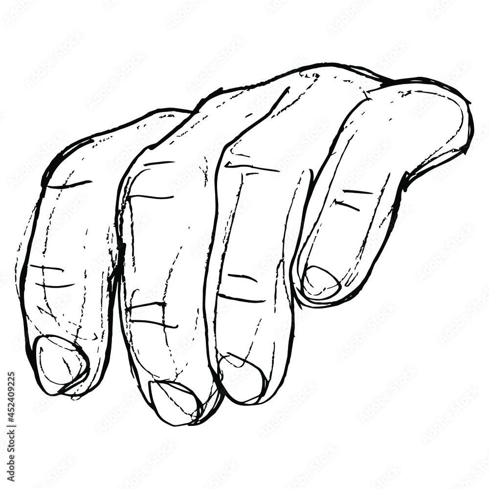 Front view of a human male hand with four bent fingers. Holding gesture ...