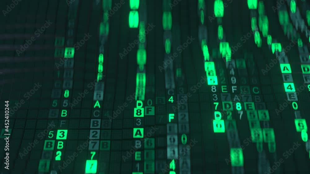 Green hexadecimal computer code. Futuristic information technologies ...