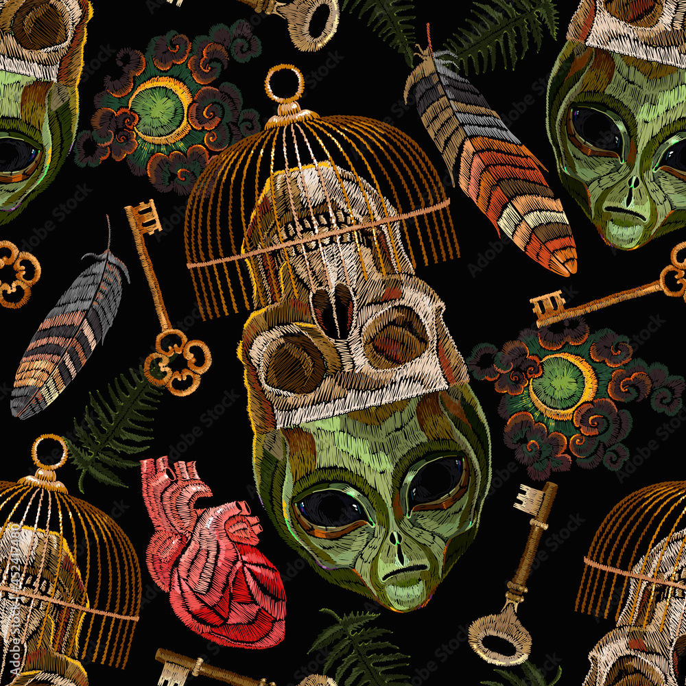 Alchemy seamless pattern. Embroidery. Occult and esoteric background ...