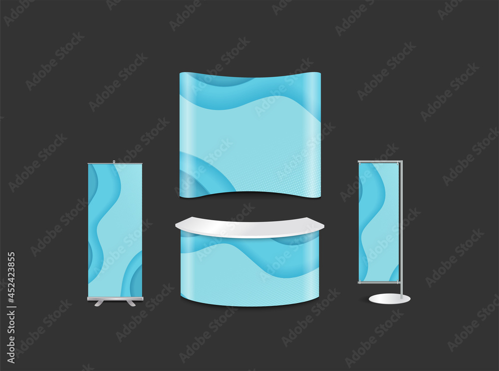 Advertising exhibition stand design with abstract geometric fluid ...