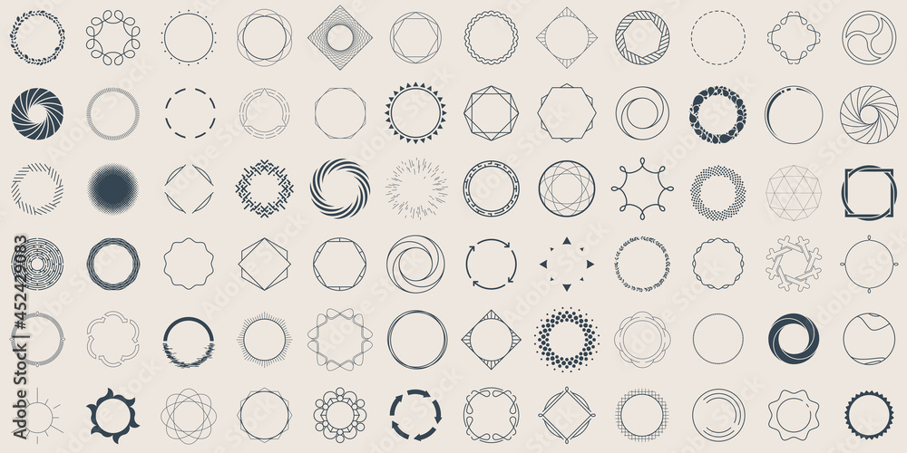 Set of geometric circle shapes, borders, frames, logos. Line and ...
