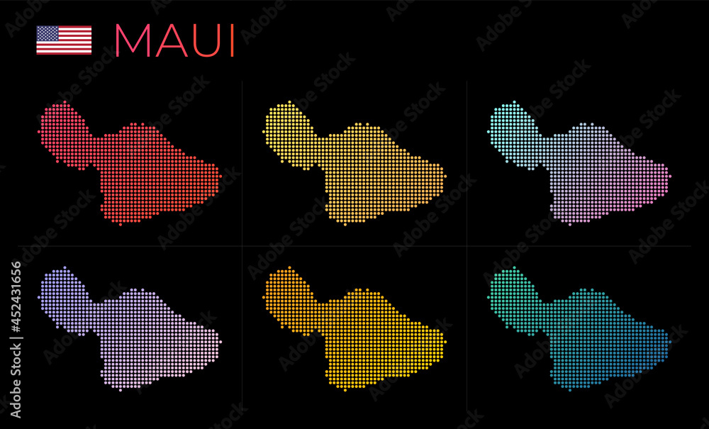 Maui dotted map set. Map of Maui in dotted style. Borders of the island ...