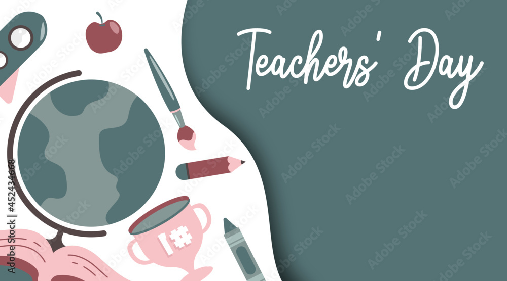 Happy Teachers Day Illustration Vector With Soft Color Flat Icon Stock