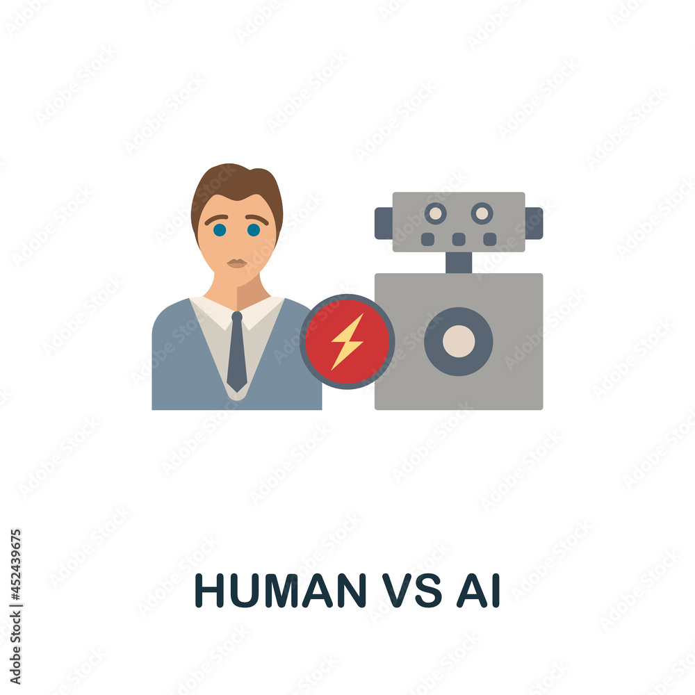 Human Vs Ai flat icon. Colored sign from futurictic technology ...