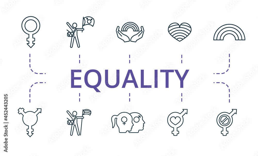 Equality icon set. Contains editable icons theme such as pride parade ...
