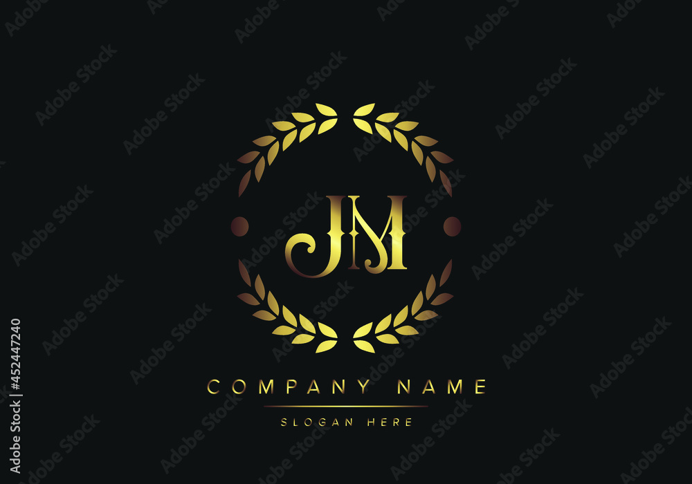 letters JM monogram logo, gold color, luxury style, Vector Illustration Stock Vector | Adobe Stock