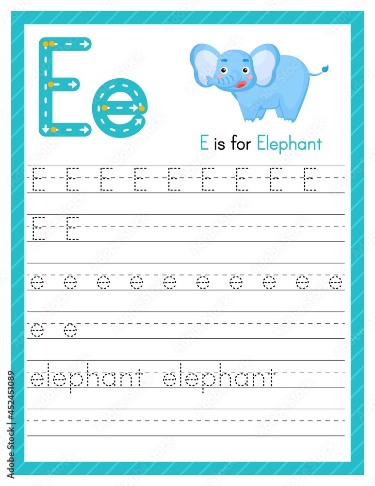 Vetor de Trace letter E uppercase and lowercase. Alphabet tracing practice preschool worksheet ...