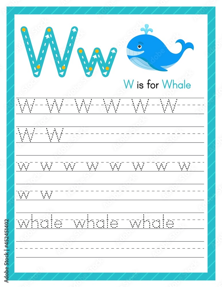 Trace letter W uppercase and lowercase. Alphabet tracing practice ...