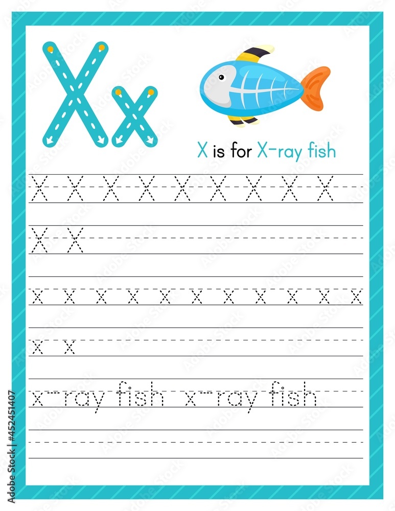 Trace letter X uppercase and lowercase. Alphabet tracing practice ...