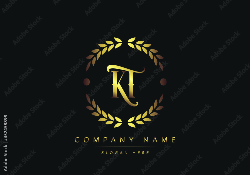 letters KT monogram logo, gold color, luxury style, Vector Illustration ...