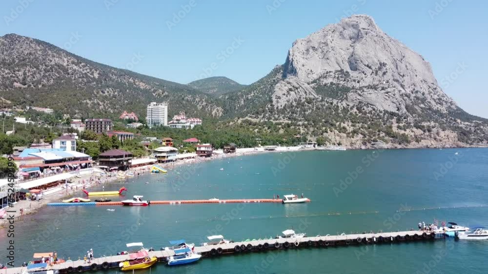 Vidéo Stock Novyi Svit, Beach and mount Sokol view, Crimean Peninsula ...