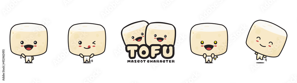 cute tofu mascot, with different facial expressions and poses Stock ...