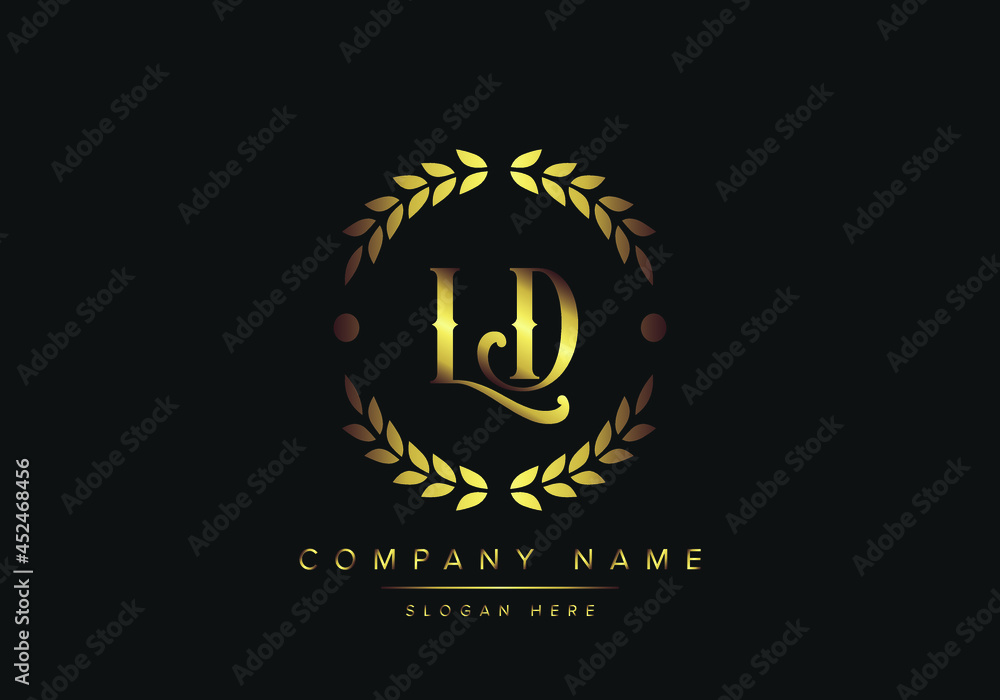letters LD monogram logo, gold color, luxury style, Vector Illustration ...
