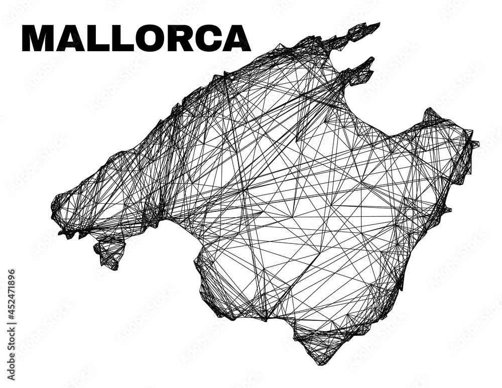 Wire frame irregular mesh Mallorca map. Abstract lines form Mallorca ...
