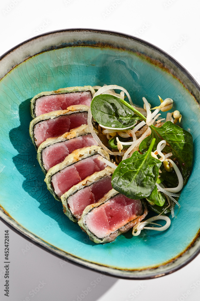 Tuna tataki - seared tuna,. thinly sliced sashimi style. Tuna tataki ...