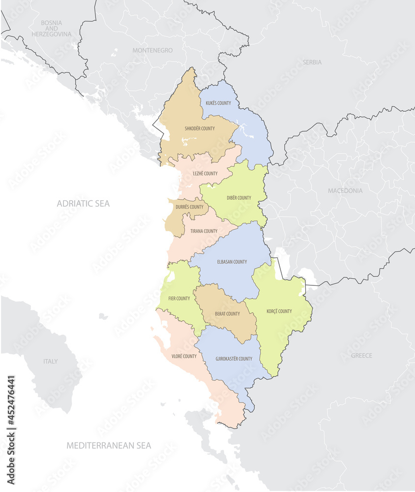 Detailed location map of the Albania in Europe with administrative ...