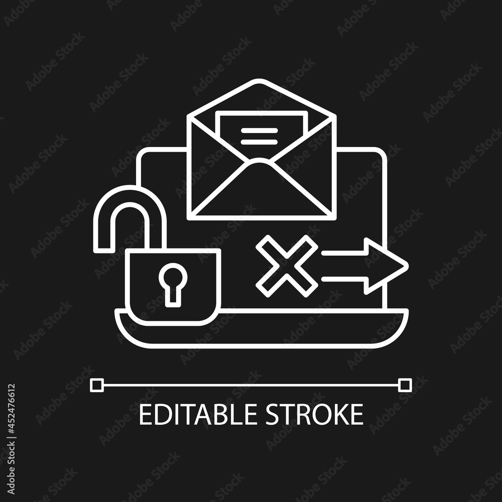 No transmission via email white linear icon for dark theme. Unencrypted ...